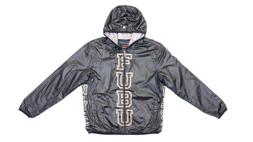 Vintage FUBU - Black Flashy spell-Out Hooded Jacket 1990s Medium ...
