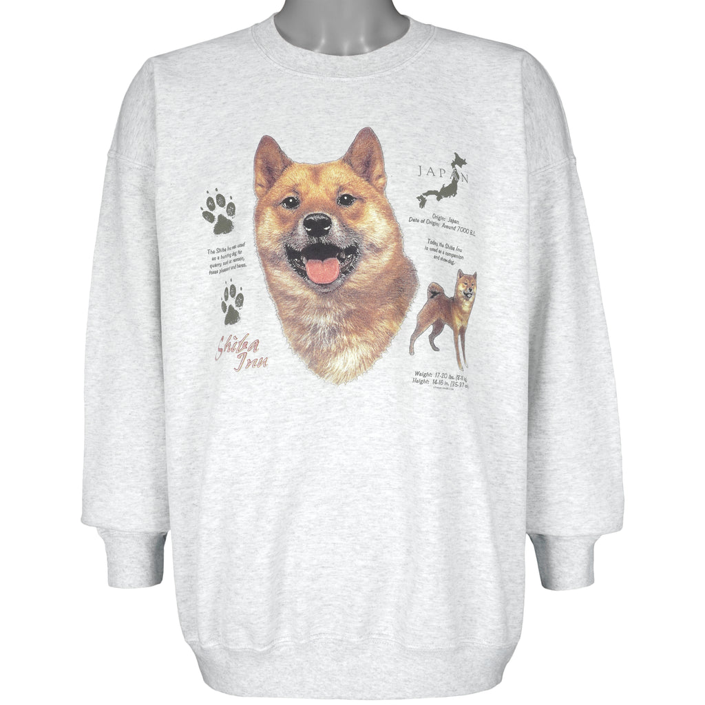 Vintage (Gildan) - Shiba Inu Japanese Dog Info Stat Crew Neck Sweatshi ...