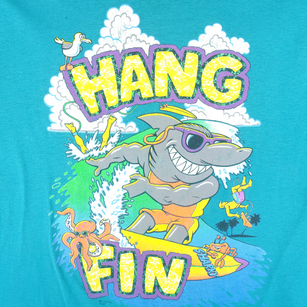 Vintage - Blue Hang Fin Single Stitch T-Shirt 1992 Large – Vintage Club ...