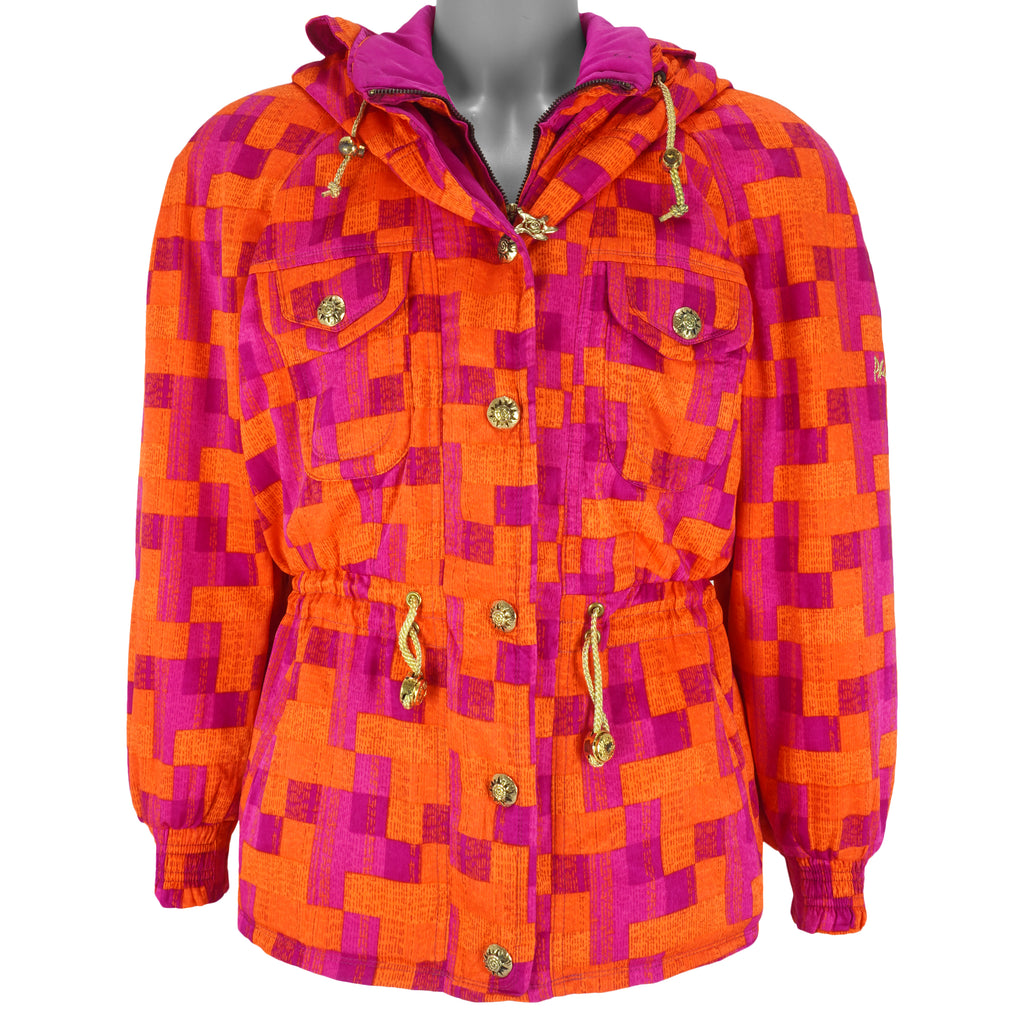 Vintage (Phenix) - Orange Button Up Crazy Pattern Ski Jacket 1990s Med ...