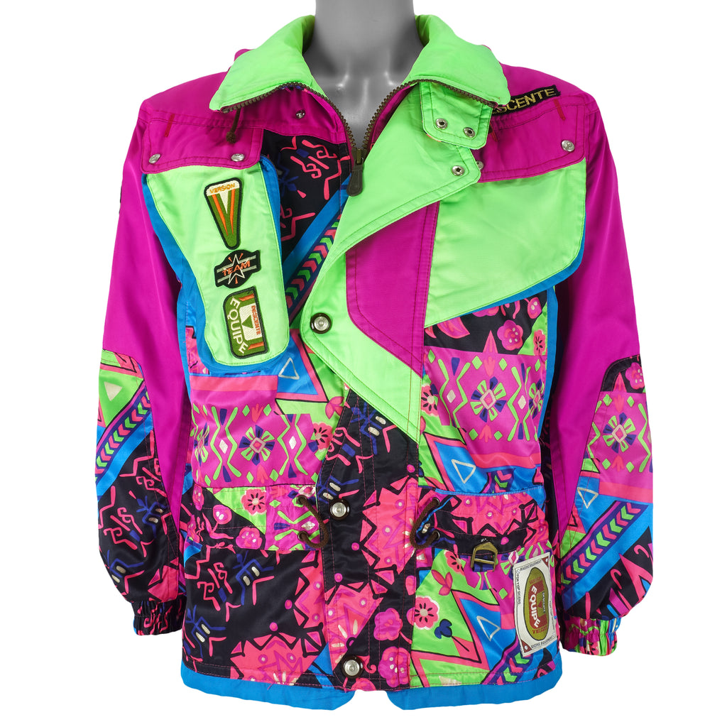 Vintage Descente - Competition Green & Pink Flashy Ski Jacket 1990s ...